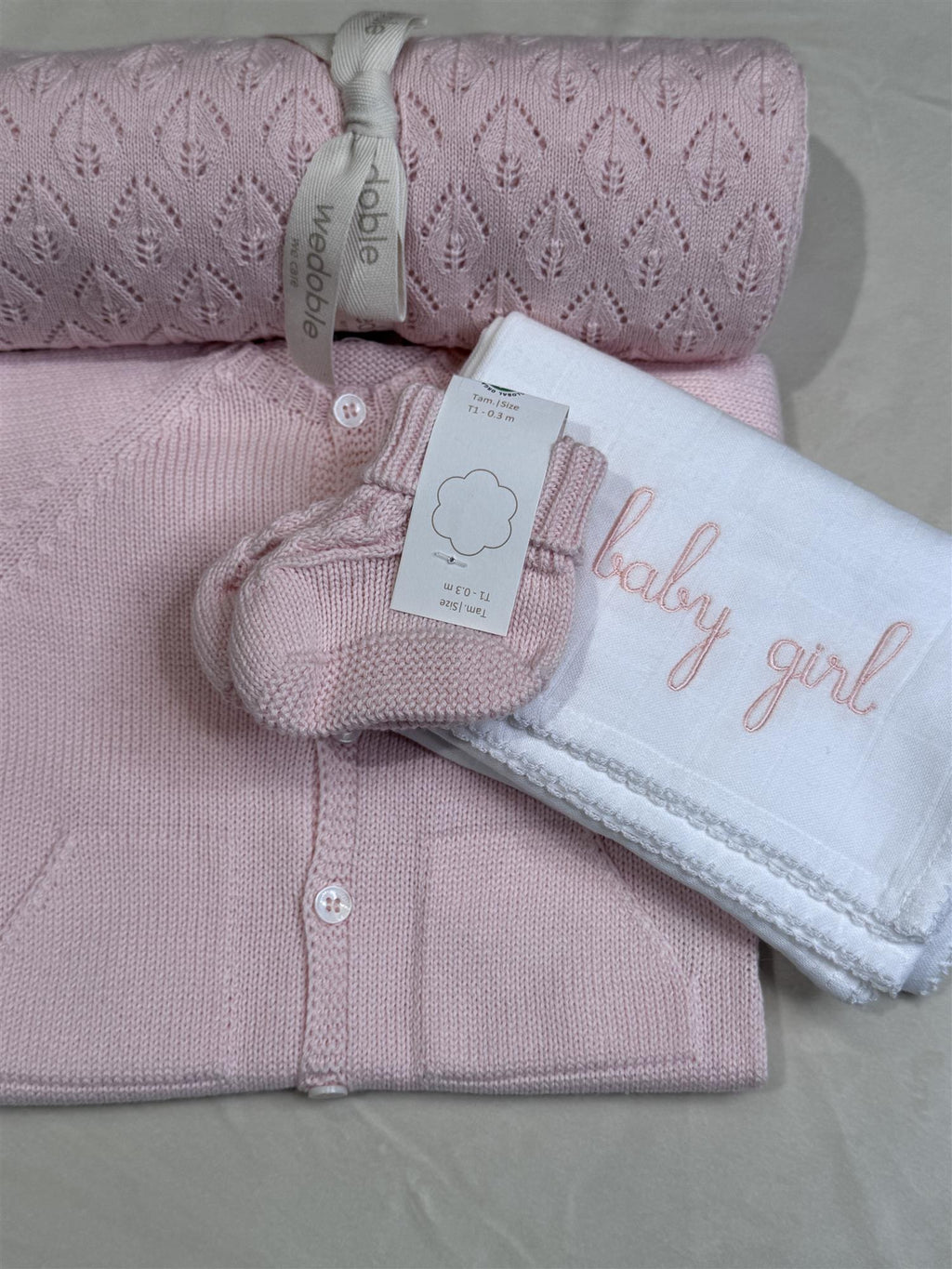 WEDOBLE Swaddle,Baby Girl Hvit/Rosa | Farmor Ingvarda